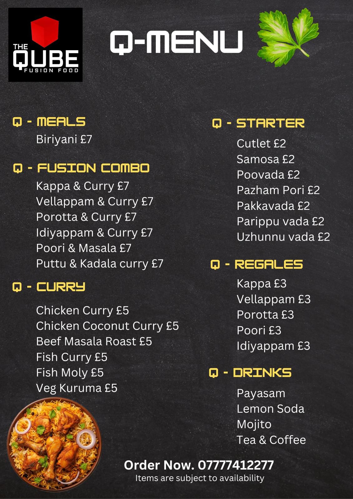Menu – The QUBE fusion food